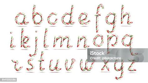 3d 현실 사탕 지팡이 알파벳 벡터입니다 크리스마스 색상에서 기호 새 해 편지 질감 레드 화이트 인쇄 술 템플릿입니다 줄무늬