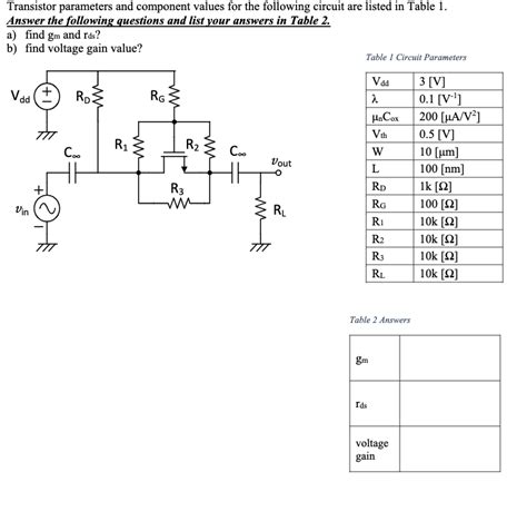 Solved Transistor Parameters And Component Values For The Chegg