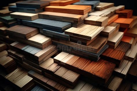 Tall Stacks Of Wooden Industrial Boards Generate Ai Stock Illustration