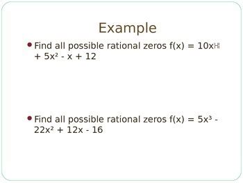 Finding Rational Zeros By The World Of Algebra TPT