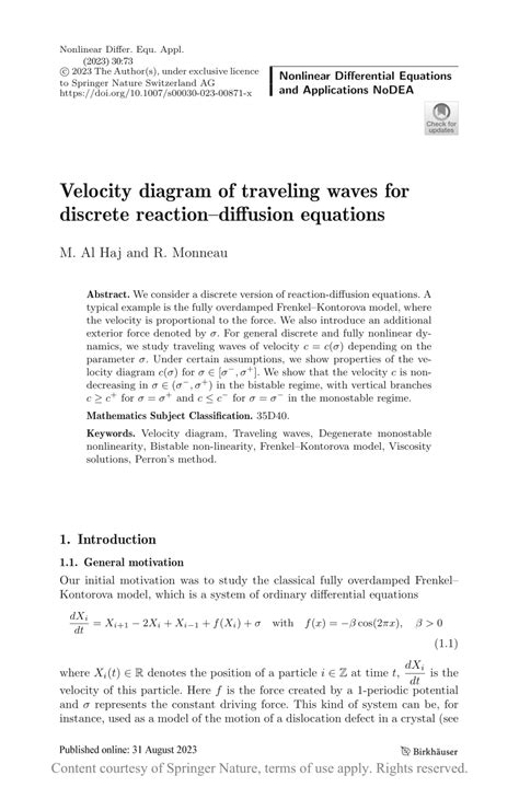 Velocity Diagram Of Traveling Waves For Discrete Reaction Diffusion Equations