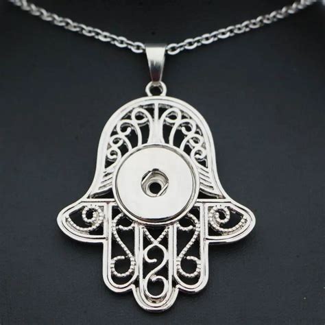 교환 할 수있는 Diy 18mm Diy 스냅 보석 50 Cm 강철 사슬을 가진 큰 금속 손 종려 스냅 금속 단추 펜던트 목걸이necklace Withpendant