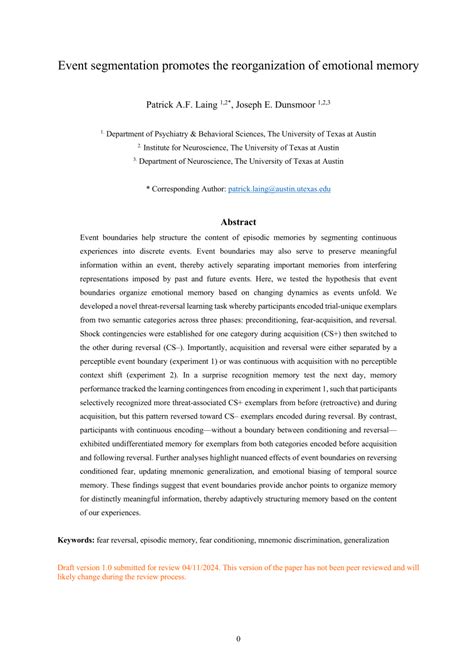 Pdf Event Segmentation Promotes The Reorganization Of Emotional Memory