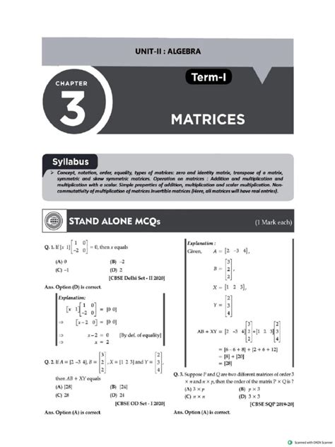 Class 12th Maths Matrices Assgn Pdf