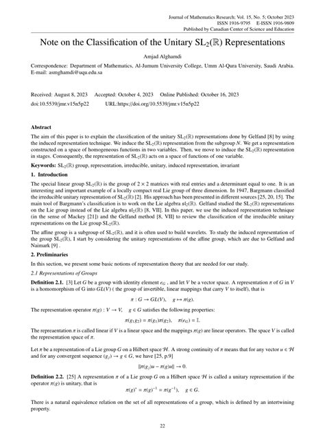 Pdf Note On The Classification Of The Unitary Rm{sl} 2 Mathbb{r} Representations