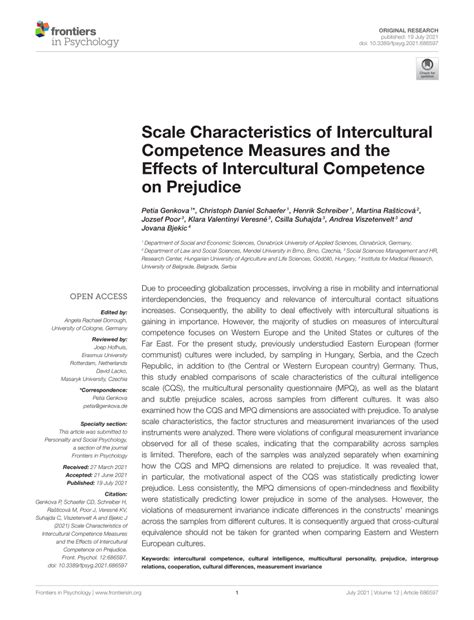 Pdf Scale Characteristics Of Intercultural Competence Measures And