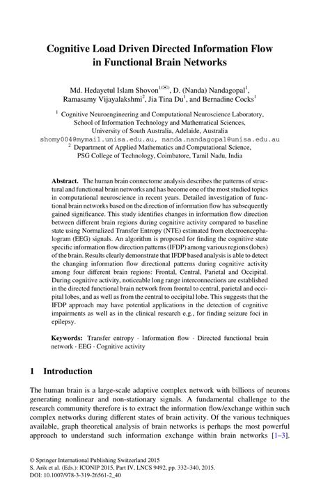 Pdf Cognitive Load Driven Directed Information Flow In Functional Brain Networks