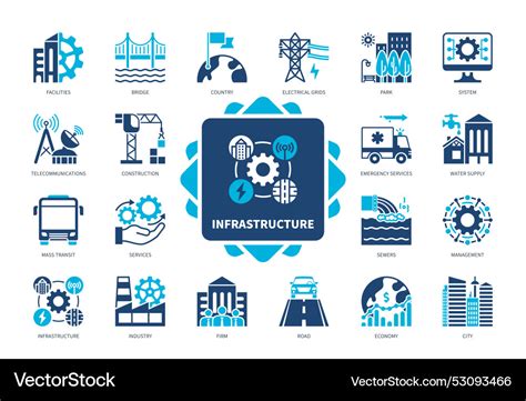 Infrastructure Solid Icon Set Royalty Free Vector Image