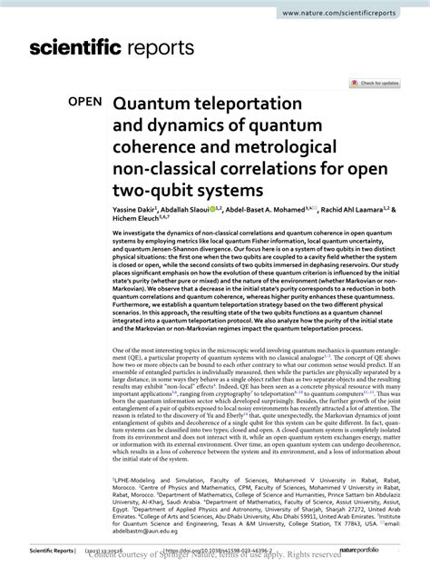 Pdf Quantum Teleportation And Dynamics Of Quantum Coherence And Metrological Non Classical