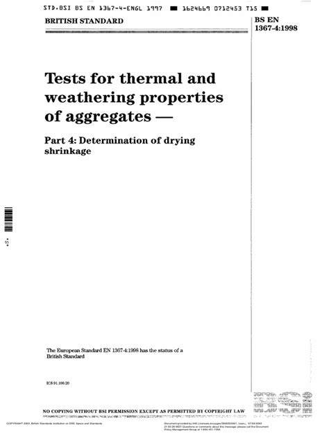 Bs En 1367 Part 4 1998 Thermal And Weathering Properties Of Aggregate Drying Shrinkage 1