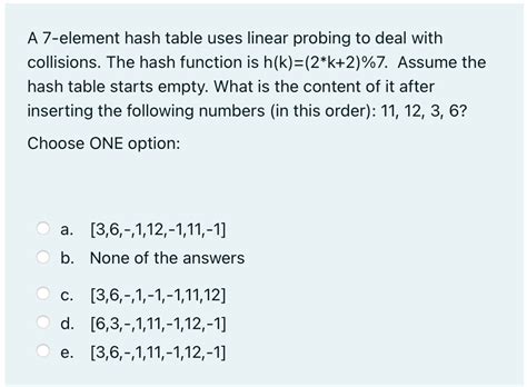 Solved A 7 Element Hash Table Uses Linear Probing To Deal