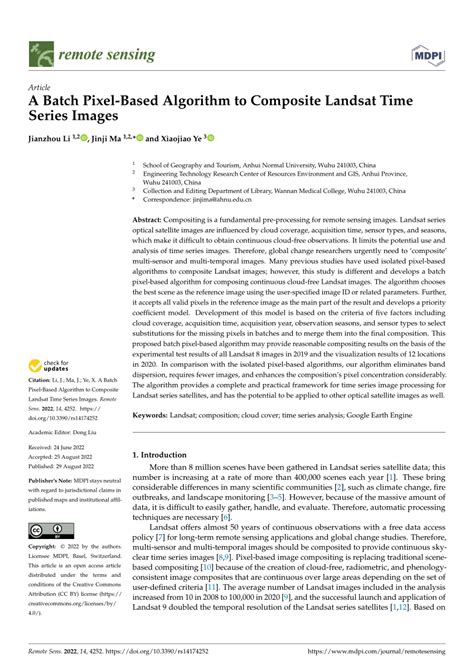 Pdf A Batch Pixel Based Algorithm To Composite Landsat Time Series Images
