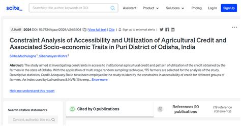 Constraint Analysis Of Accessibility And Utilization Of Agricultural Credit And Associated Socio