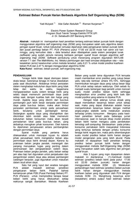 14 Estimasi Beban Puncak Harian Berbasis Algoritma Self Organizing Map Som Pdf