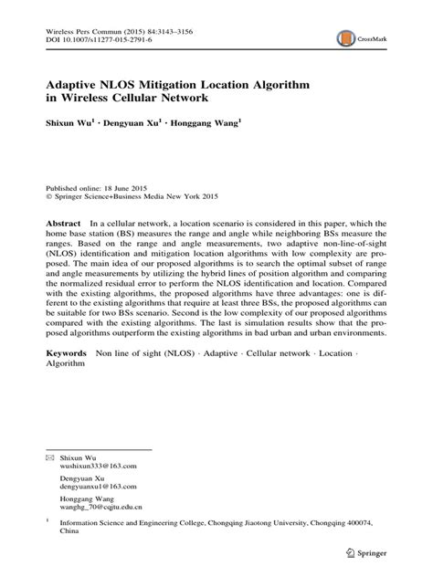 Adaptive Nlos Mitigation Location Algorithm In Wireless Cellular Network Pdf Algorithms