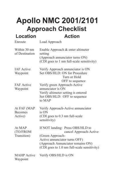 Garmin C Series Approach Checklist
