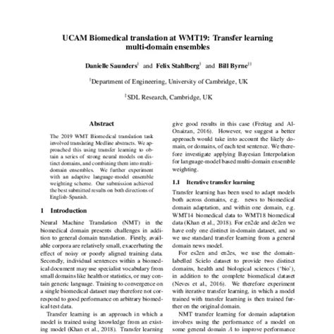 Ucam Biomedical Translation At Wmt19 Transfer Learning Multi Domain Ensembles Acl Anthology