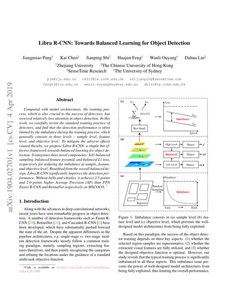Pdf Libra R Cnn Towards Balanced Learning For Object Detection