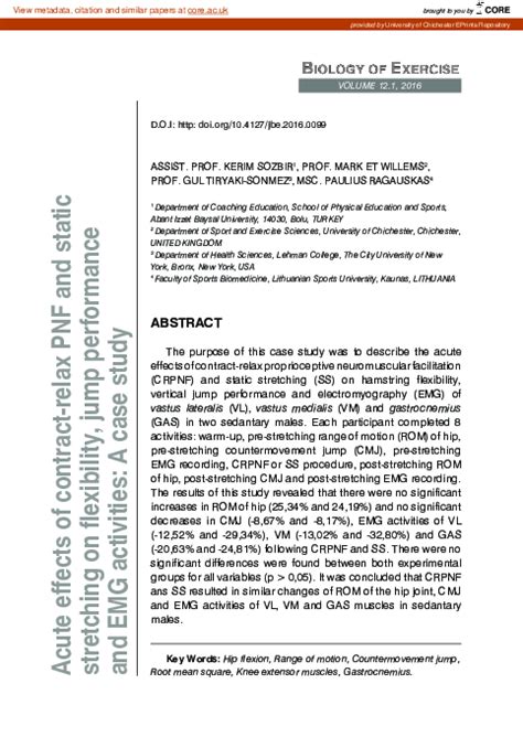 Pdf Acute Effects Of Contract Relax Pnf And Static Stretching On Flexibility Jump Performance