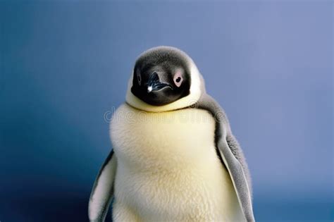 Close Up Of Emperor Penguin On Blue Background Created Using Generative Ai Technology Stock