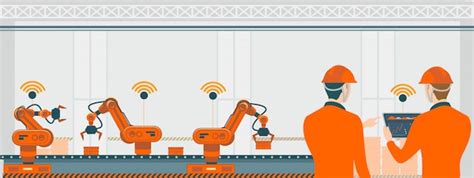 Premium Vector Smart Factory With Workers Robots And Assembly Line