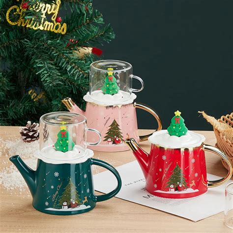3d Christmas Tree Coffee Pot And Cup Set Creative Ceramic Tea Mug With