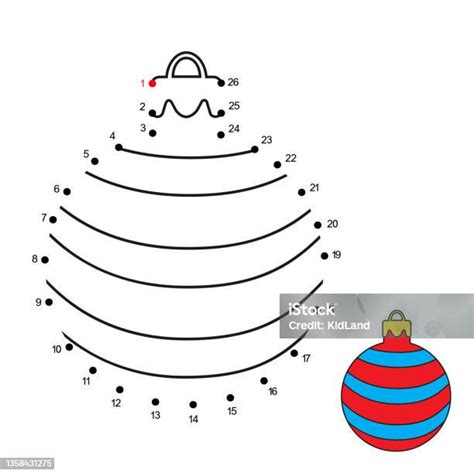 숫자에 점 게임과 아이들을위한 답변 크리스마스 공 점으로 숫자를 연결하고 그림을 완성합니다 만화 새해 공과 교육 게임 및 색칠