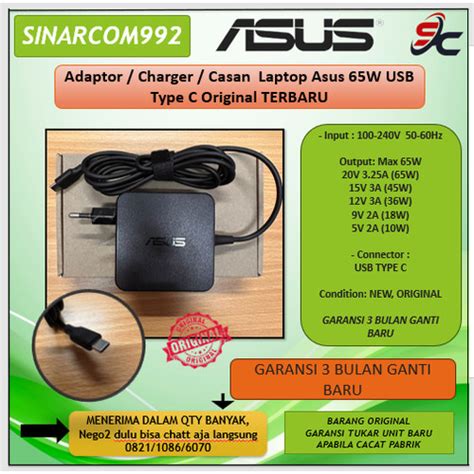 Jual Adaptor Charger Casan Laptop Asus W Usb Type C Original Terbaru Jakarta Pusat