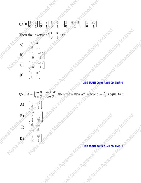 SOLUTION Jee Main Matrices Practice Questions With Detailed Solutions Studypool