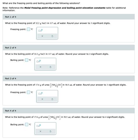 solved what are the freezing points and boiling points of