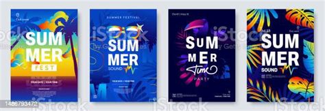 여름 축제 포스터 컬렉션입니다 여름 전단지 디자인 A4 크기의 추상적인 배경에는 열대 자연의 모티브와 텍스트가 담겨 있다 시즌 이벤트 초대 프로모션에 이상적입니다 벡터 그림