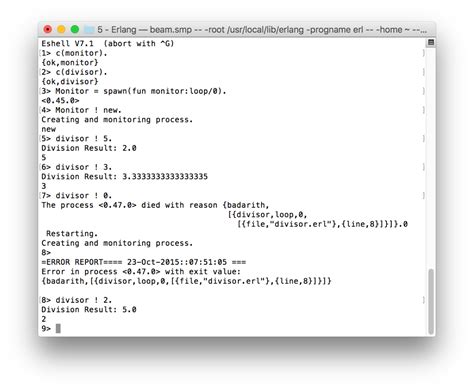 program exercise using erlang create a divisor