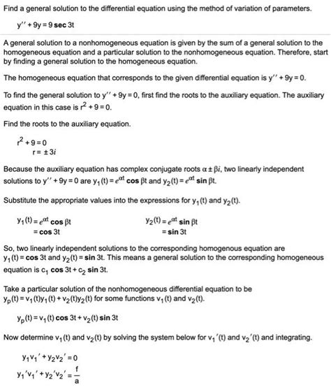 solved find a general solution to the differential equation