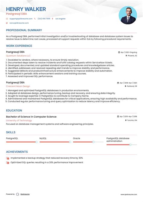 10 postgresql dba resume samples and templates for 2025