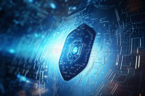Digital Cyber Security Concept Shield On Circuit Board Background With Blue Lights Abstract