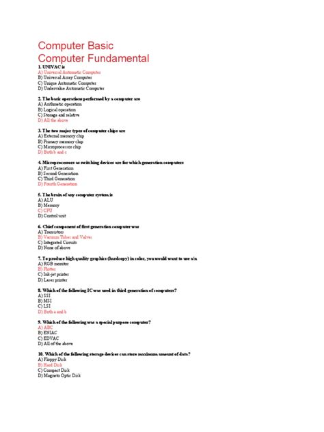 Computer Basic Mcq Pdf Microsoft Excel Integrated Circuit