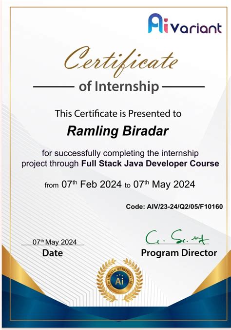 Excited To Share That Ive Successfully Completed A 3 Month Internship In Java Fullstack