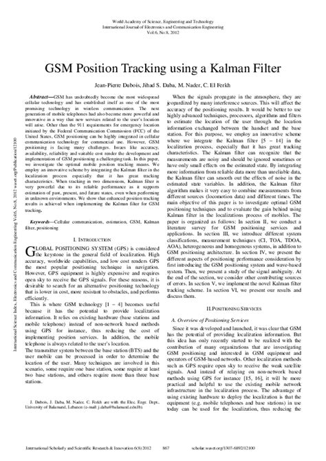 Pdf Gsm Position Tracking Using A Kalman Filter