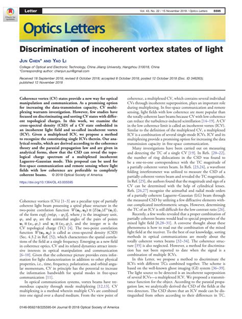 Pdf Discrimination Of Incoherent Vortex States Of Light