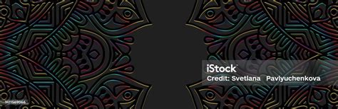 배너 커버 디자인 검은 배경에 민족 반짝이는 판타지 3d 패턴 빈티지 기하학적 아르 데코 스타일을 양각 부족 장식품 웹 사이트를위한 텍스처 텍스트를위한 장소 0명에 대한