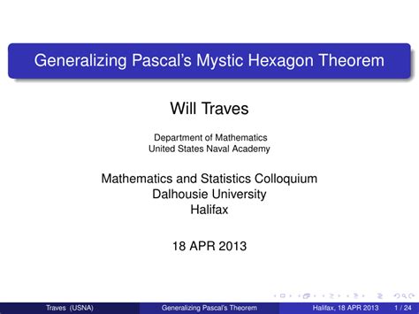 Generalizing Pascals Mystic Hexagon Theorem Will Traves Mathematics