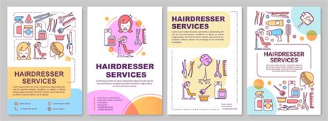 미용사 서비스 브로셔 템플릿 레이아웃 미용실 전단지 소책자 선형 일러스트레이션이있는 전단지 인쇄 디자인 잡지 연례 보고서 광고 포스터에 대한 벡터 페이지 레이아웃 A4