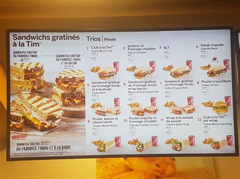 Menu At Tim Hortons Fast Food Montreal Peel St