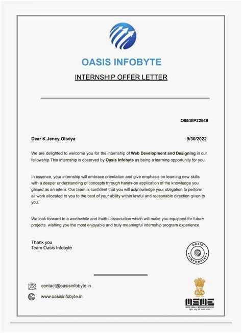 jency oliviya on linkedin oasisinfobyte oasis webdevelopment