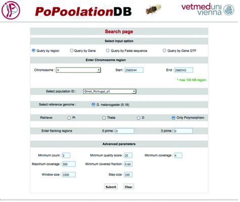 Popoolation Db Query Page The Query Interface For Popoolation Db Shows