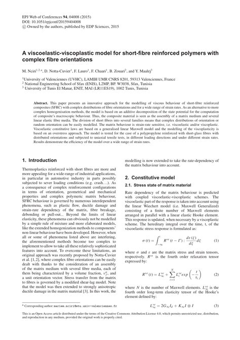 Pdf A Viscoelastic Viscoplastic Model For Short Fibre Reinforced