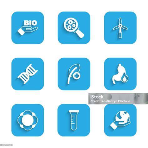 세트 잎 또는 나뭇잎 시험관과 플라스크 지구 지구본 위 가슴 앓이 분자 Dna 기호 풍력 터빈 및 바이오 건강 식품 아이콘을 들고 손 벡터 Dna에 대한 스톡 벡터 아트 및