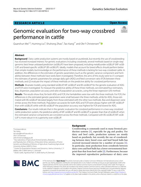 Pdf Genomic Evaluation For Two Way Crossbred Performance In Cattle