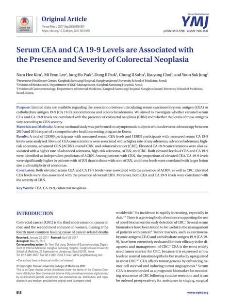 Pdf Serum Cea And Ca 19 9 Levels Are Associated With The Presence And