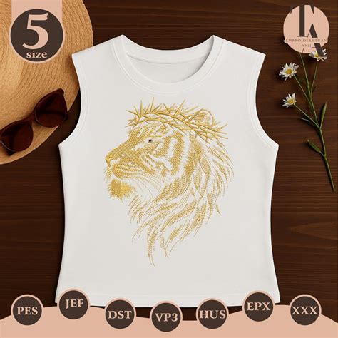 Lion Of Judah Profile Embroidery Design Crown Of Thorns Golden Lion